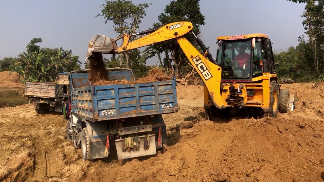 Backhoe 3DX Machine Loading Soil In Tripper Dump Video - YouTube