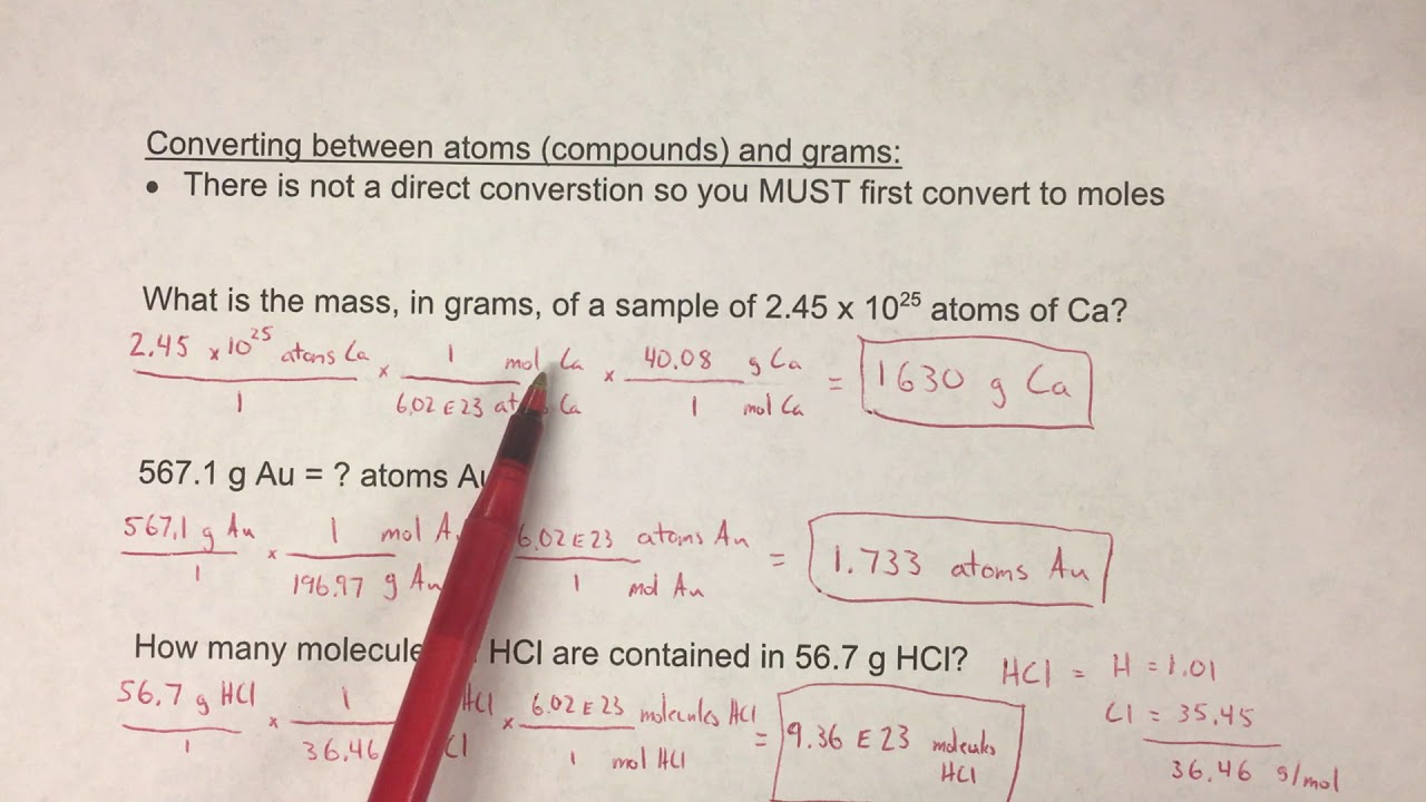 Converting between atoms/molecules/fu, moles, and grams - YouTube