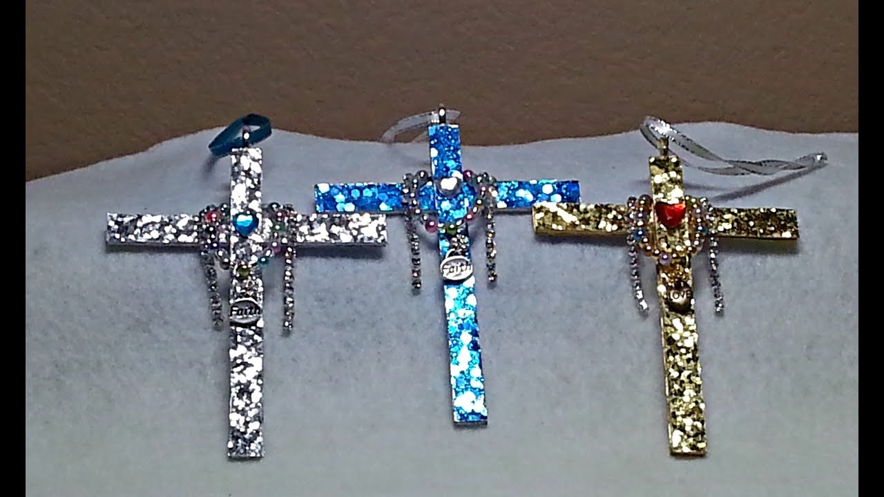 DIY~Make Beautiful Sparkly Cross Ornaments With Sticks, Paper & Pearls ...