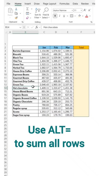 Excel - Use ALT Equals (=) to Sum Rows. #excel #exceltips #college #keyboard - YouTube