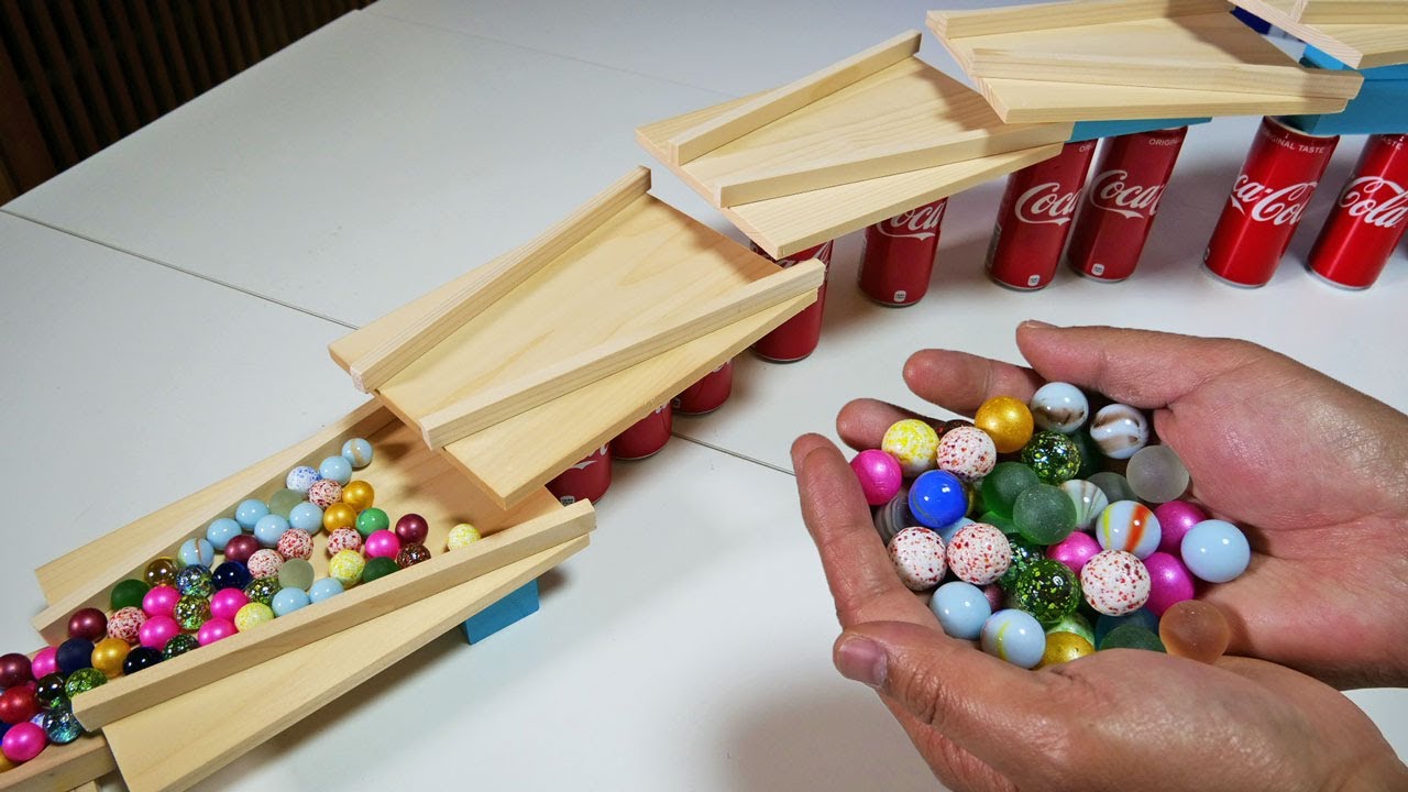 Marble Run Wood Board Course ASMR ★ Coca-Cola Building and Trapezoidal ...