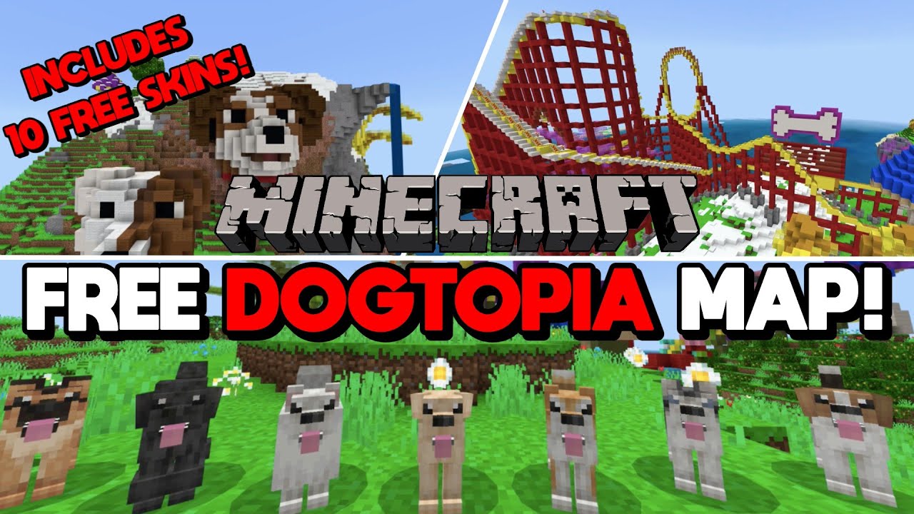 FREE MINECRAFT BEDROCK DOGTOPIA MAP (10 Free Skins Included!!) - YouTube