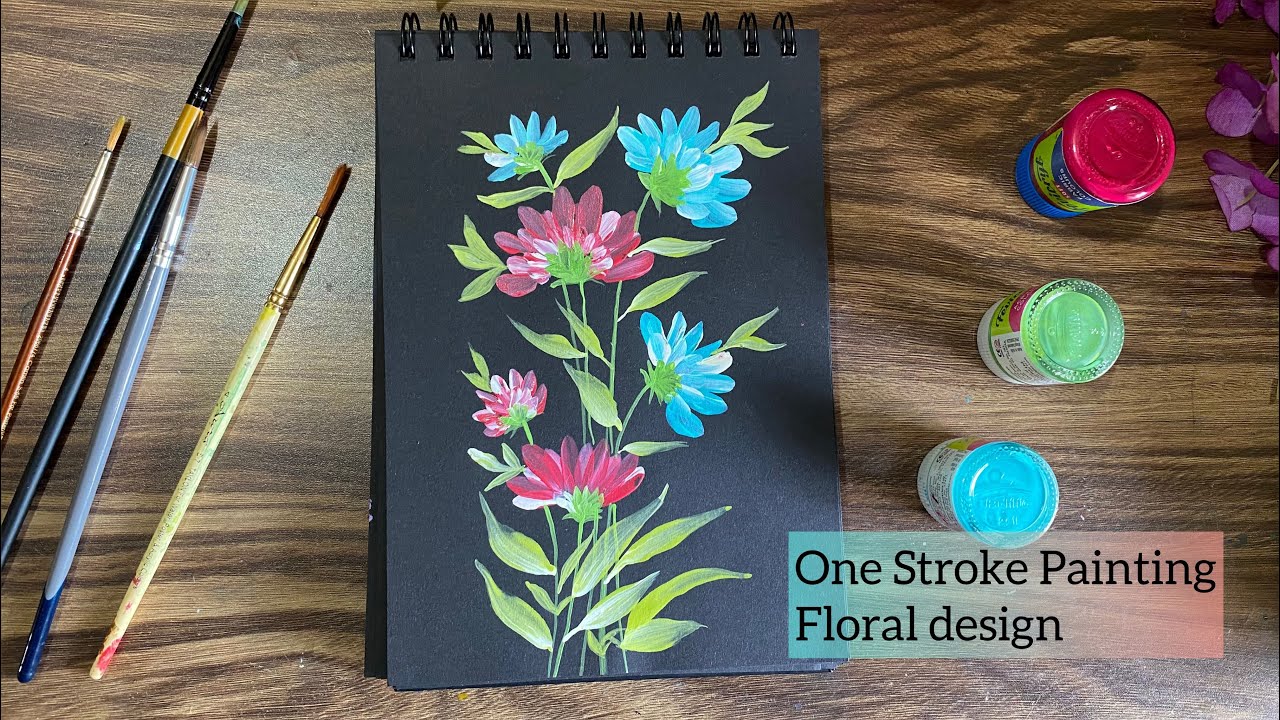 One Stroke Painting Floral design using Acrylic colors/ Easy and Simple ...