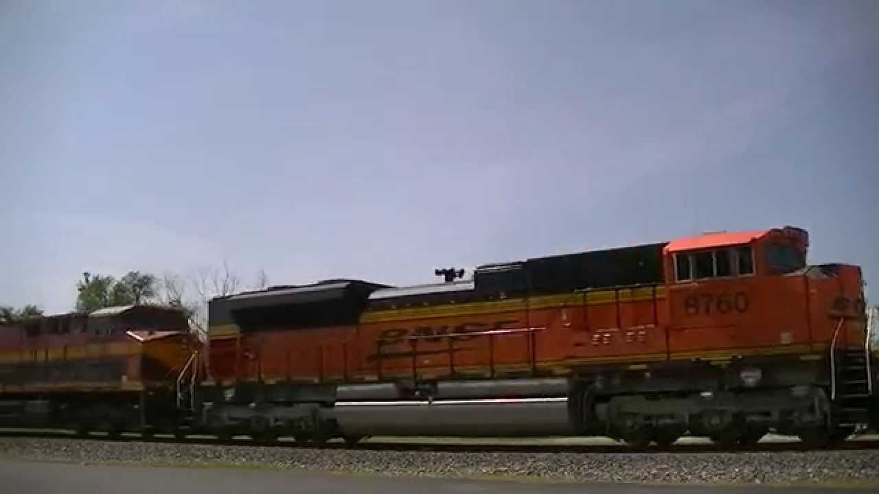BNSF 8760 KCS 4687 on a NB TXUX coal train Joplin MO - YouTube