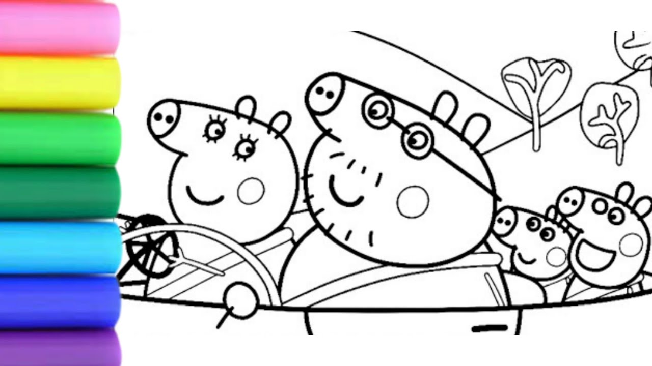 how to draw Peppa Pigs Family Outing | easy drawing and coloring peppa ...
