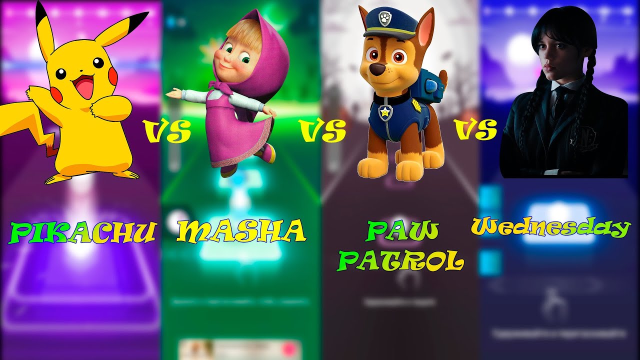 Pikachu vs Masha and Bear vs Paw Patrol vs Wednesday - Tiles hop - YouTube