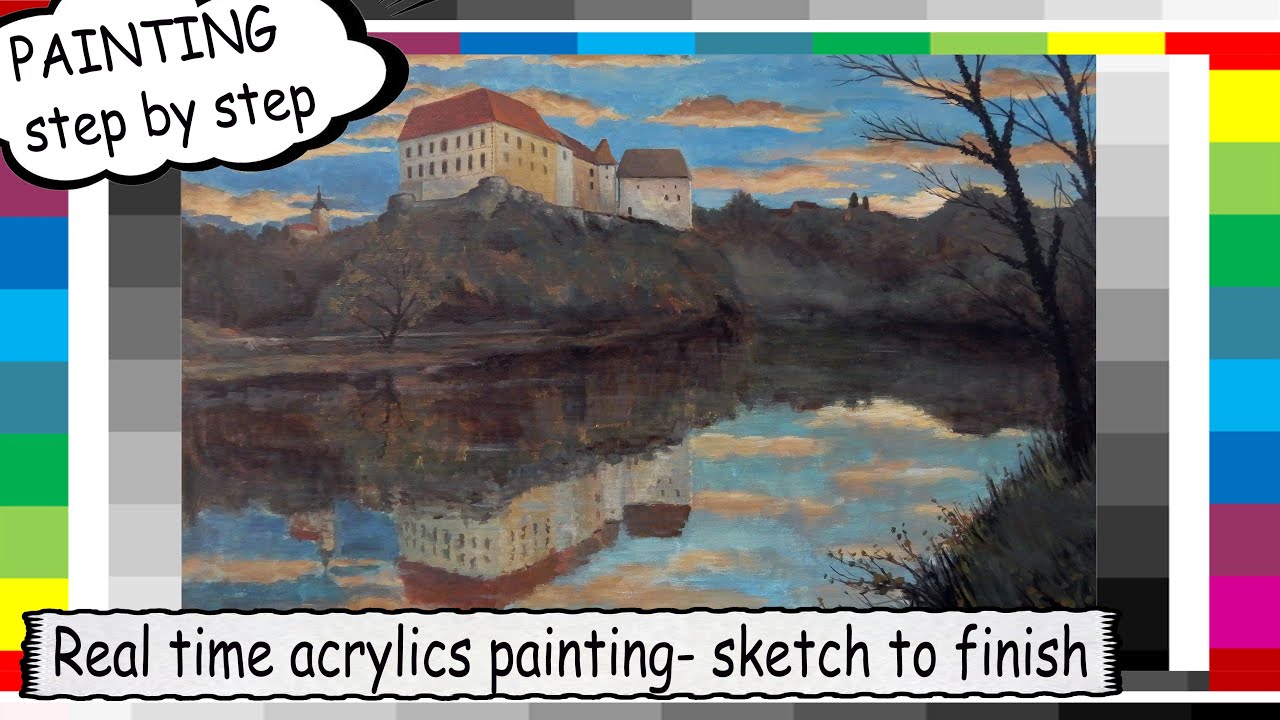 REAL TIME ACRYLICS PAINTING -sketch to finish /Slikanje platno akril ...