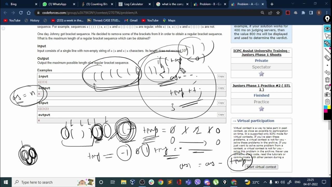 Codeforces problem A Regular Bracket Sequence - YouTube
