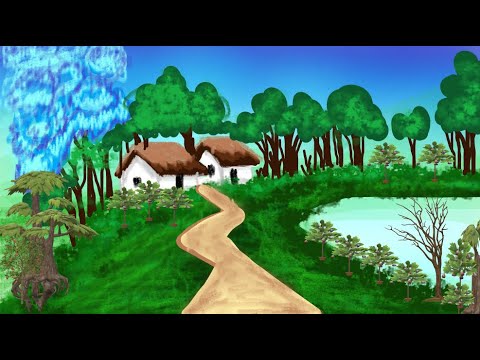 How to Draw a village scenery in Paint-3D - YouTube