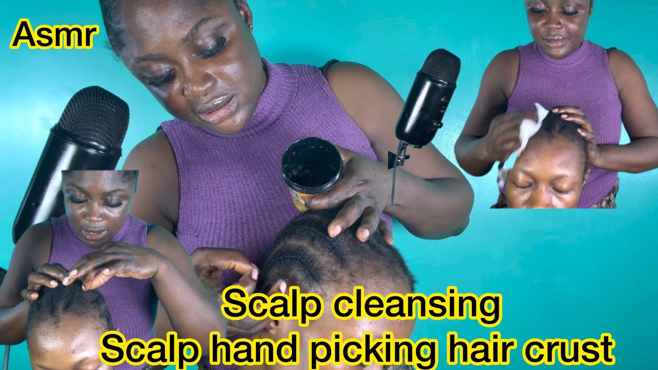 Asmr hand picking hair crust, scalp cleansing with wipes, and braids ...