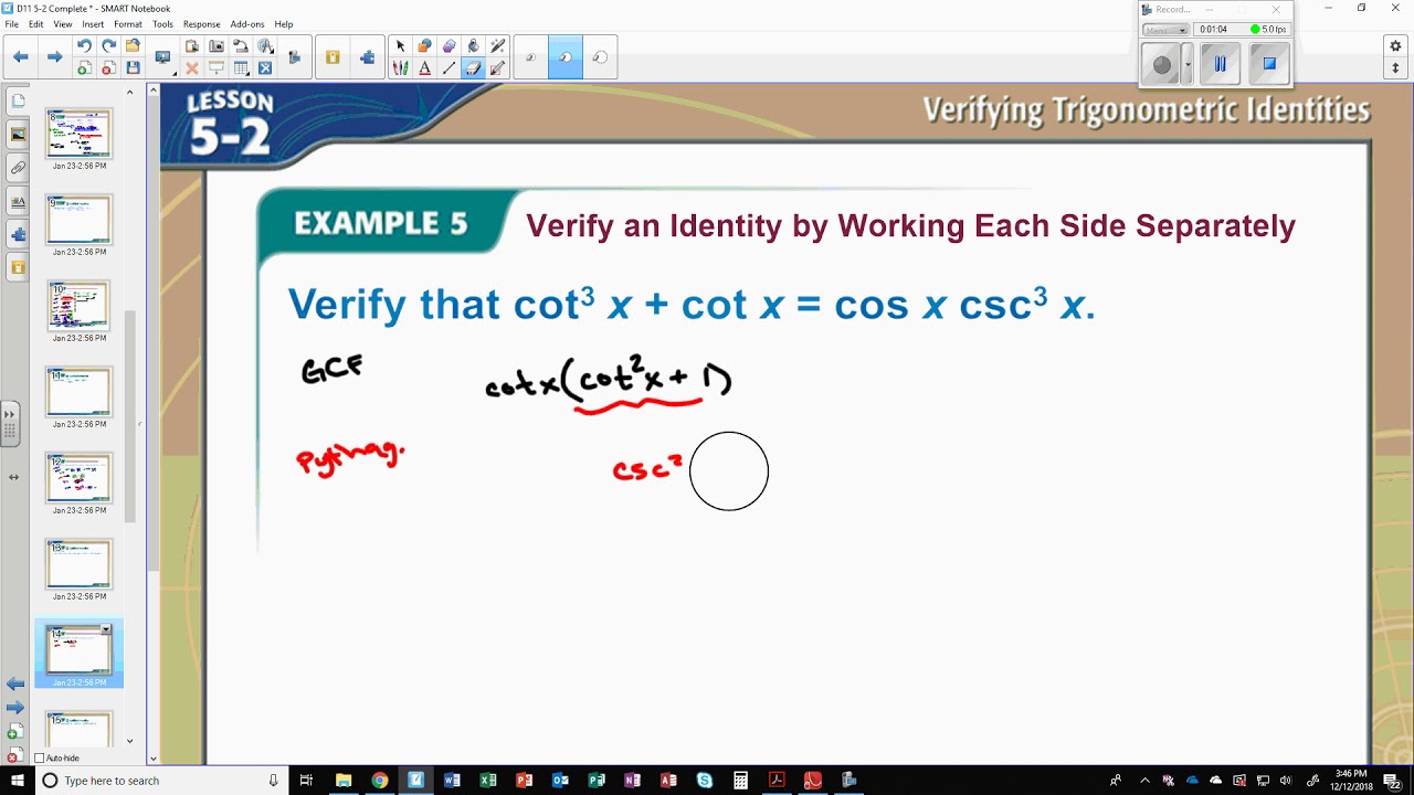 5-2 Example 5 Verify an Identity by Working Each Side Separately (part ...