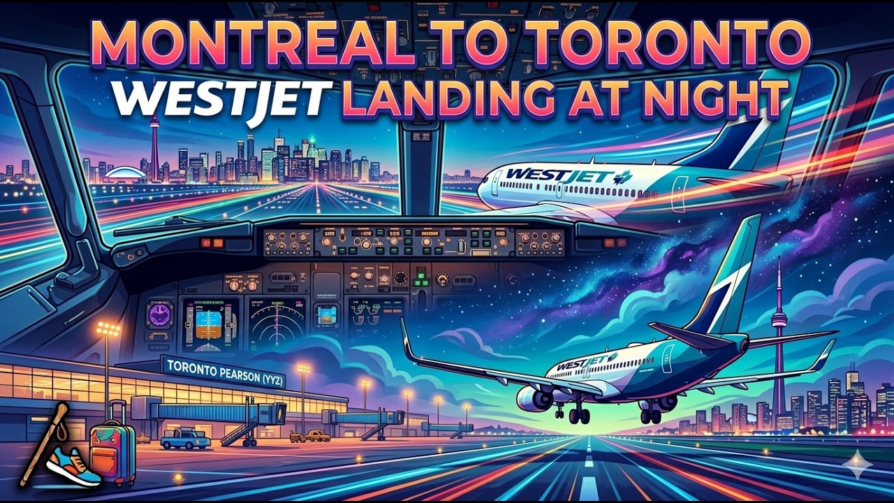 Toronto Pearson Airport Landing at Night | WestJet | Montreal to ...