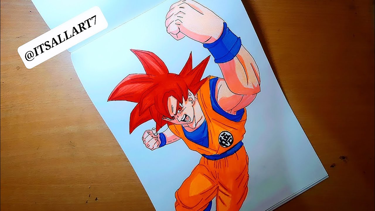 Drawing - goku super saiyan god red full body// speed drawing - goku ...