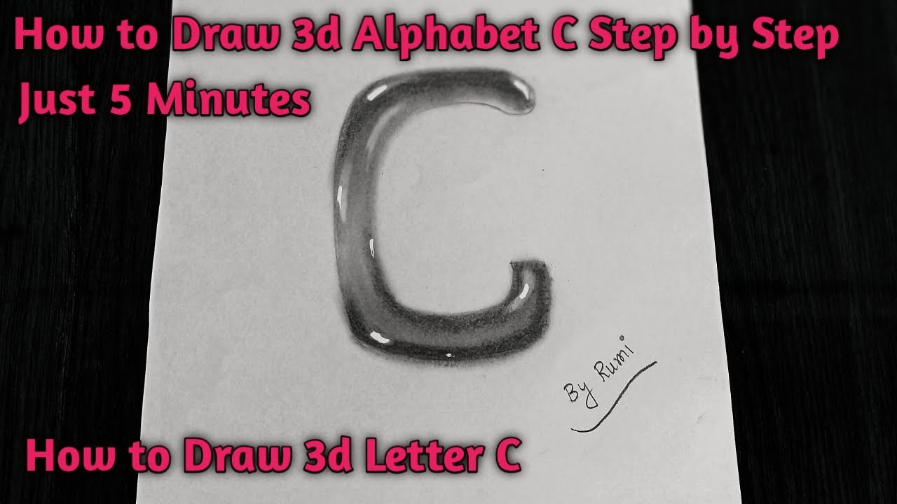 How to Draw 3d Alphabet C Step by Step | How to Draw 3d Letter C Step ...