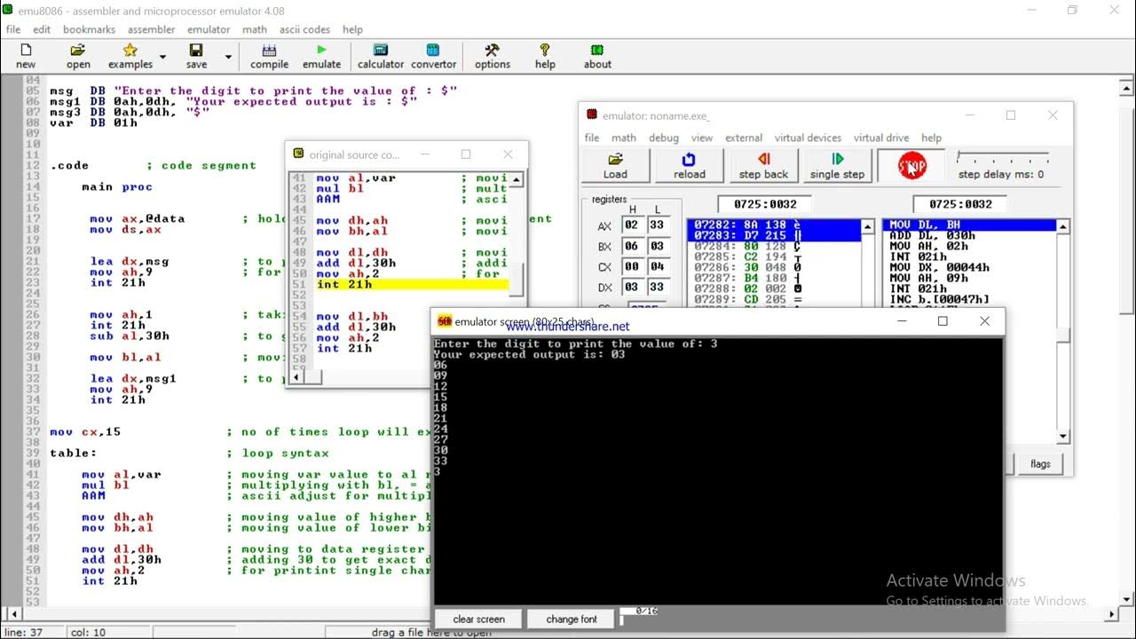 code to print table Assembly language - YouTube