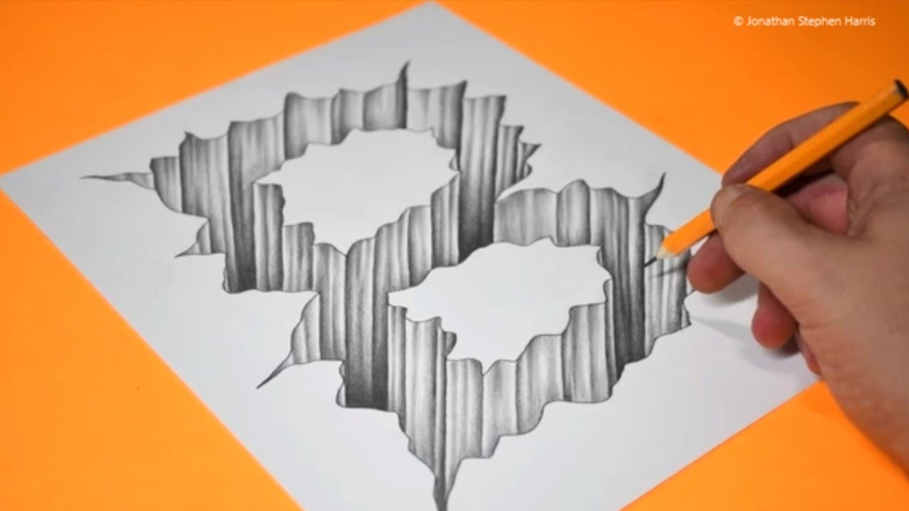 Drawing Cracked B Hole | Anamorphic Optical Illusion / 3D Trick Art ...