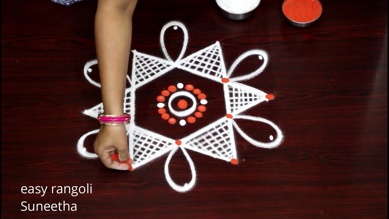 Amazing Star rangoli with 5x3 dots by easy rangoli Suneetha || kolam ...