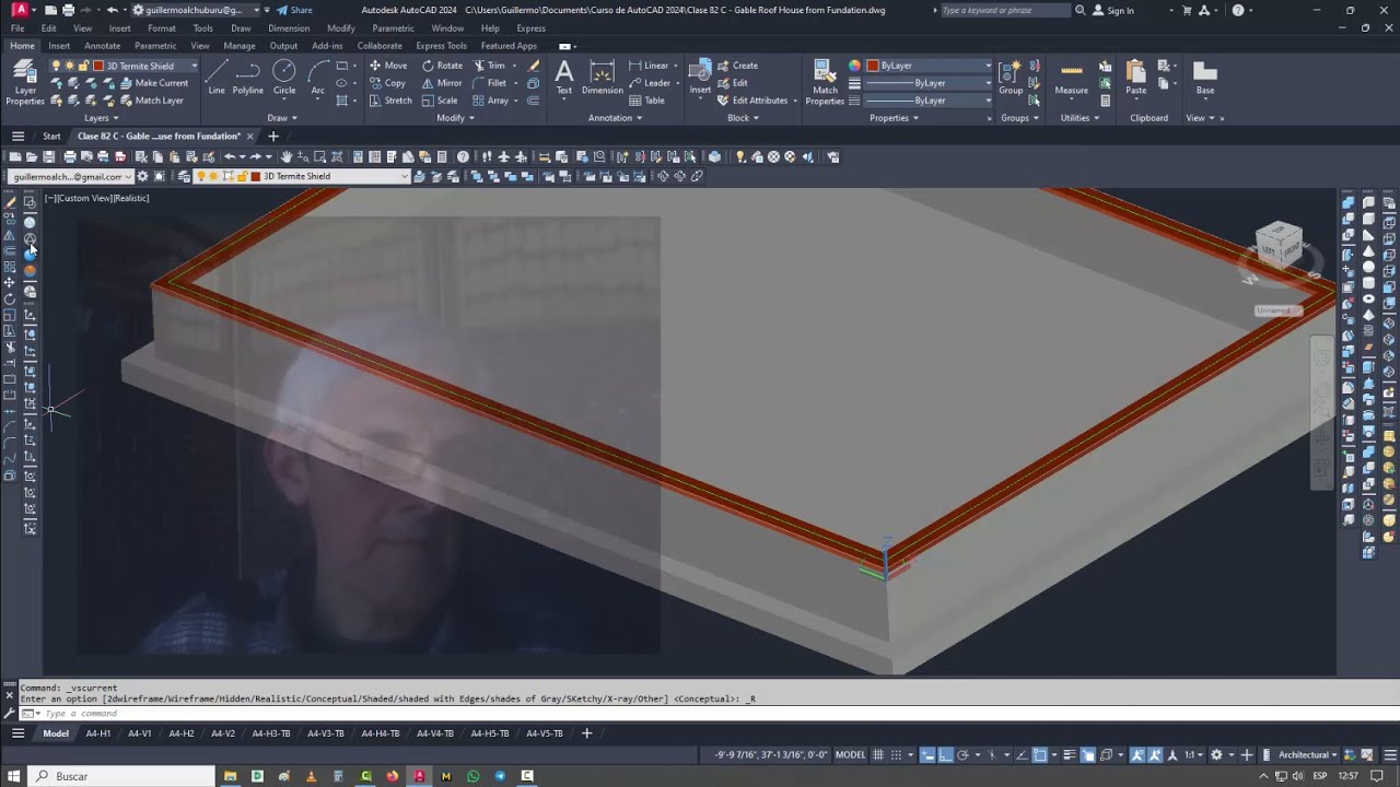 3D Gable Roof House Model Tutorial in AutoCAD - Part 03 - YouTube