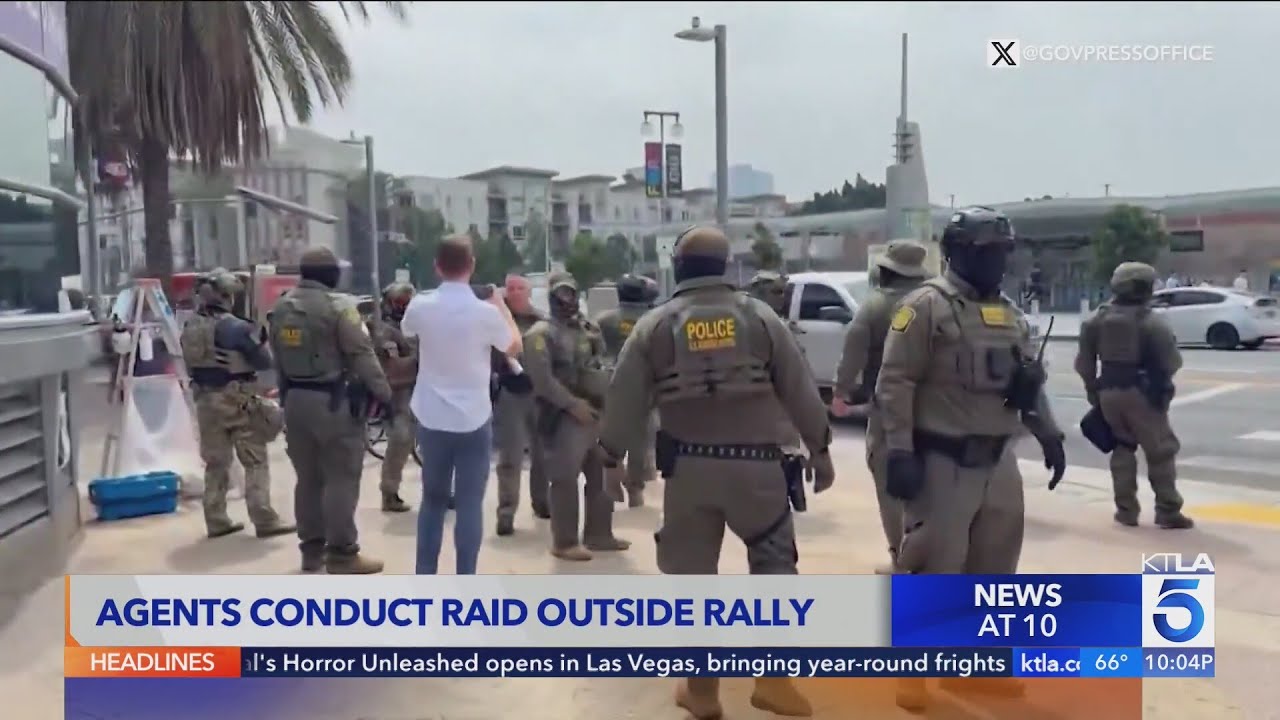 Feds conduct raid outside Newsom rally - YouTube