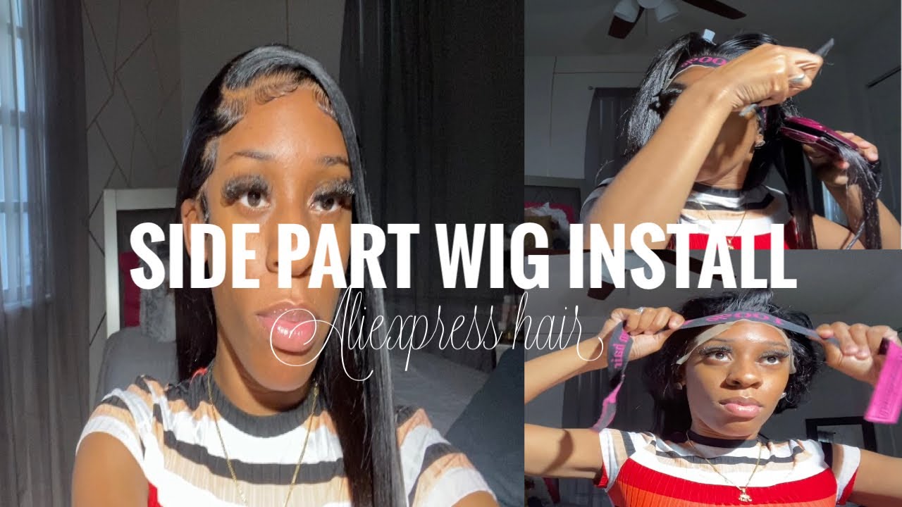 SIDE PART WIG INSTALL | Aliexpress straight wig - YouTube