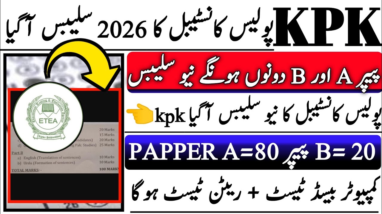 Kpk police constable test syllabus 2026|police etea test syllabus 2026 ...