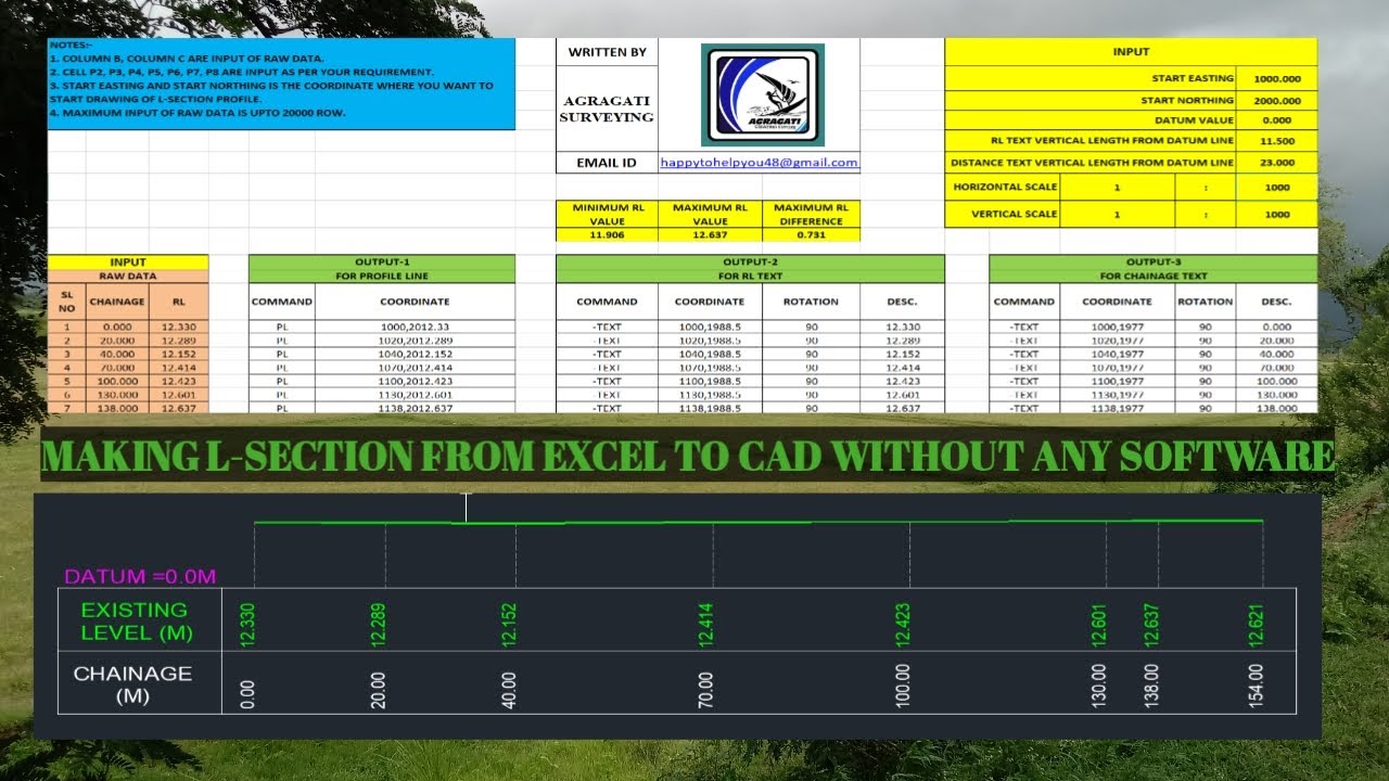 How to plot LONG SECTION of road in AutoCAD by EXCEL I Longitudinal ...