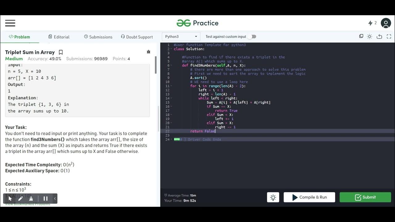 Triplet Sum In Array Practice Geeksforgeeks Youtube
