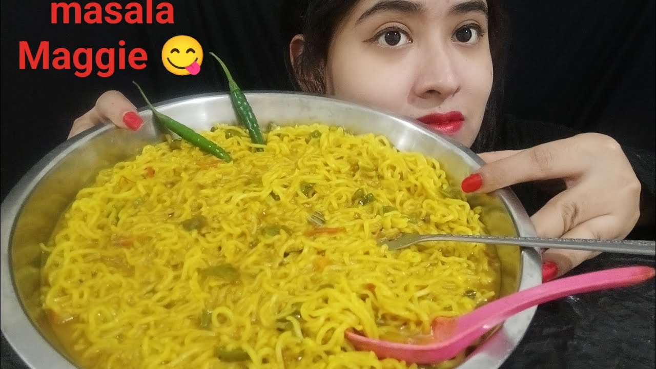 Eating 3 pack of masala Noodles with green chilli| Indian maggie eating challenge - YouTube