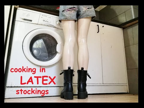 Cooking in White Latex Stockings