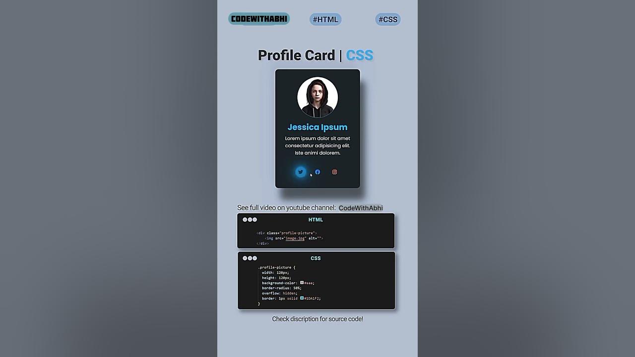 Create Profile Card using CSS #css #shortvideo #coding #shorts #trending #webdesign # ...