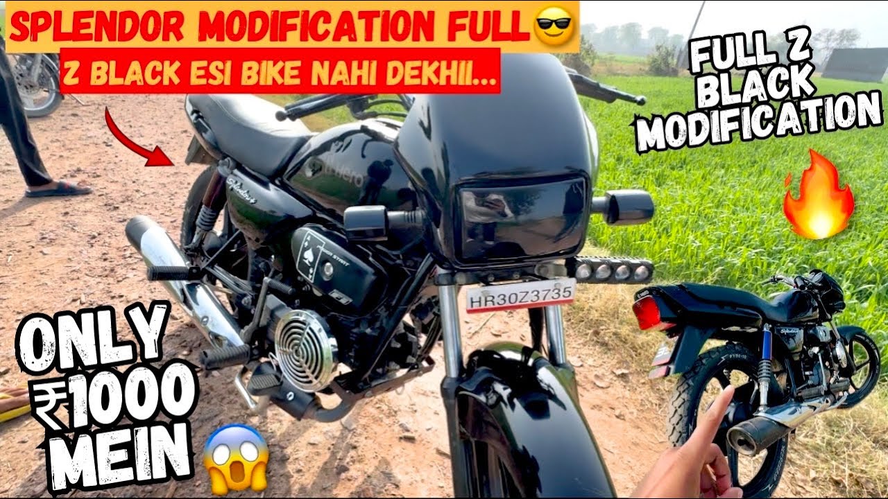Full Z Black Modification🔥Splendor Ko kya Bna diya🤯Only in ₹1000🤫full ...