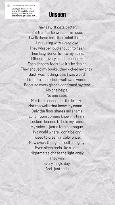 “Unseen” – A Deeply Sad Poem About Bullying and Isolation - YouTube