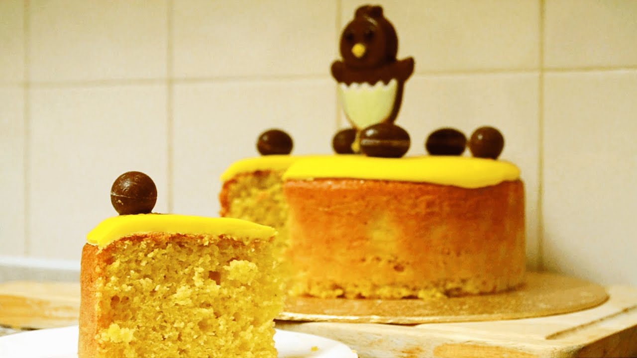 How To Make a Velvet Vanilla Easter Cake with Chocolate Egg & Chick Decorations - YouTube
