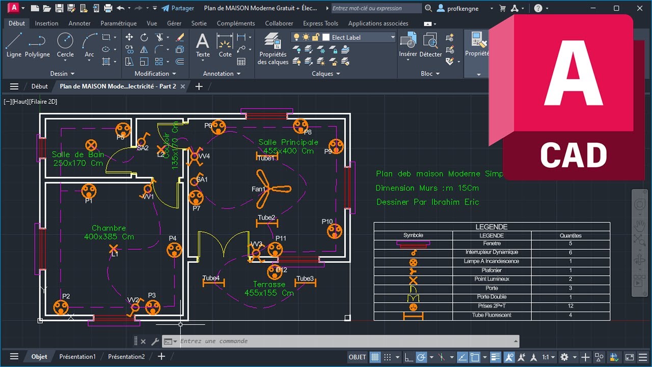 Dessin du plan d'électricité d'un Studio Sur AutoCAD - YouTube