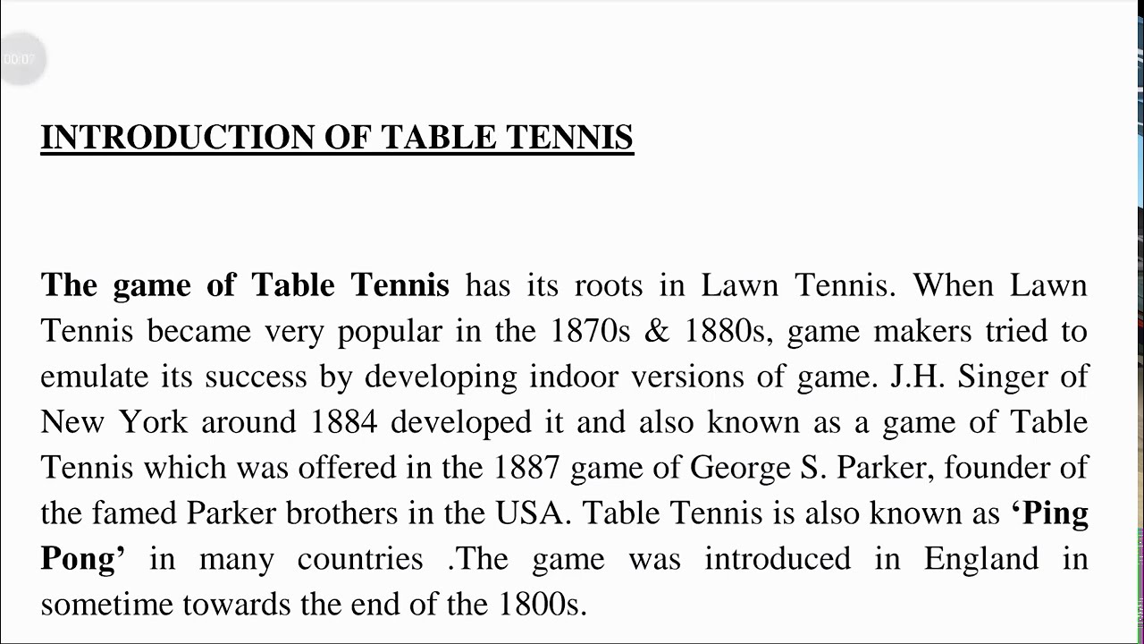 INTRODUCTION OF TABLE TENNIS - YouTube