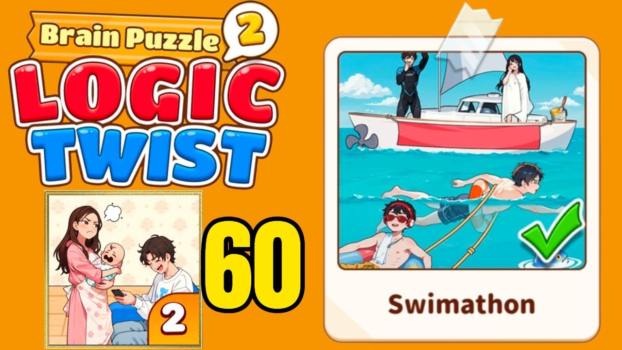 Brain puzzle 2 logic twist level 60 solution walkthrough ( swimathon ...