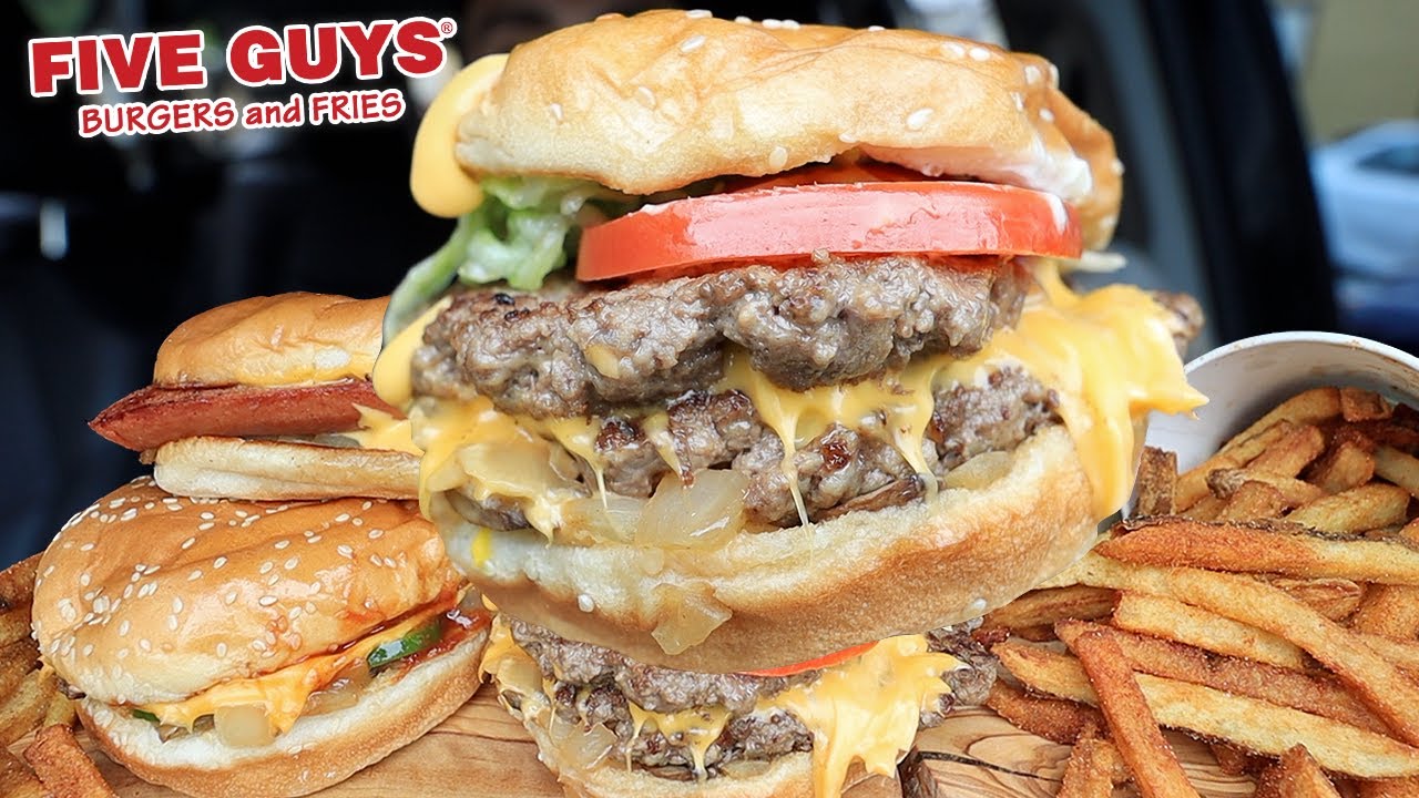 MUKBANG EATING FIVE GUYS CHEESEBURGERS & CAJUN FRIES WITH WINGSTOP ...