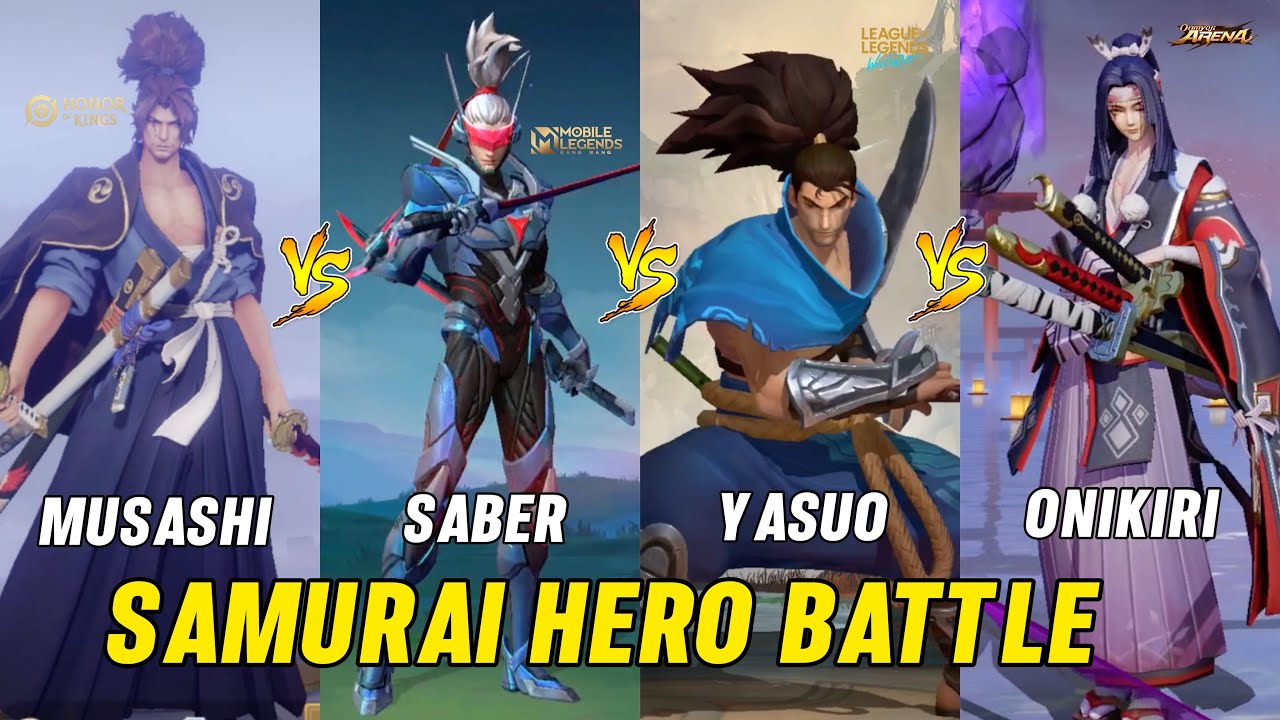 Saber MLBB VS Yasuo LOL Wild Rift VS Musashi HOK KOG VS Onikiri OA Hero ...