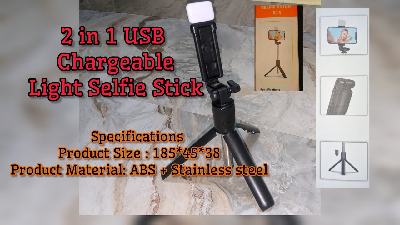 2 in 1 USB Chargeable Light Selfie Stick || 185*45*38mm #youtube #video ...