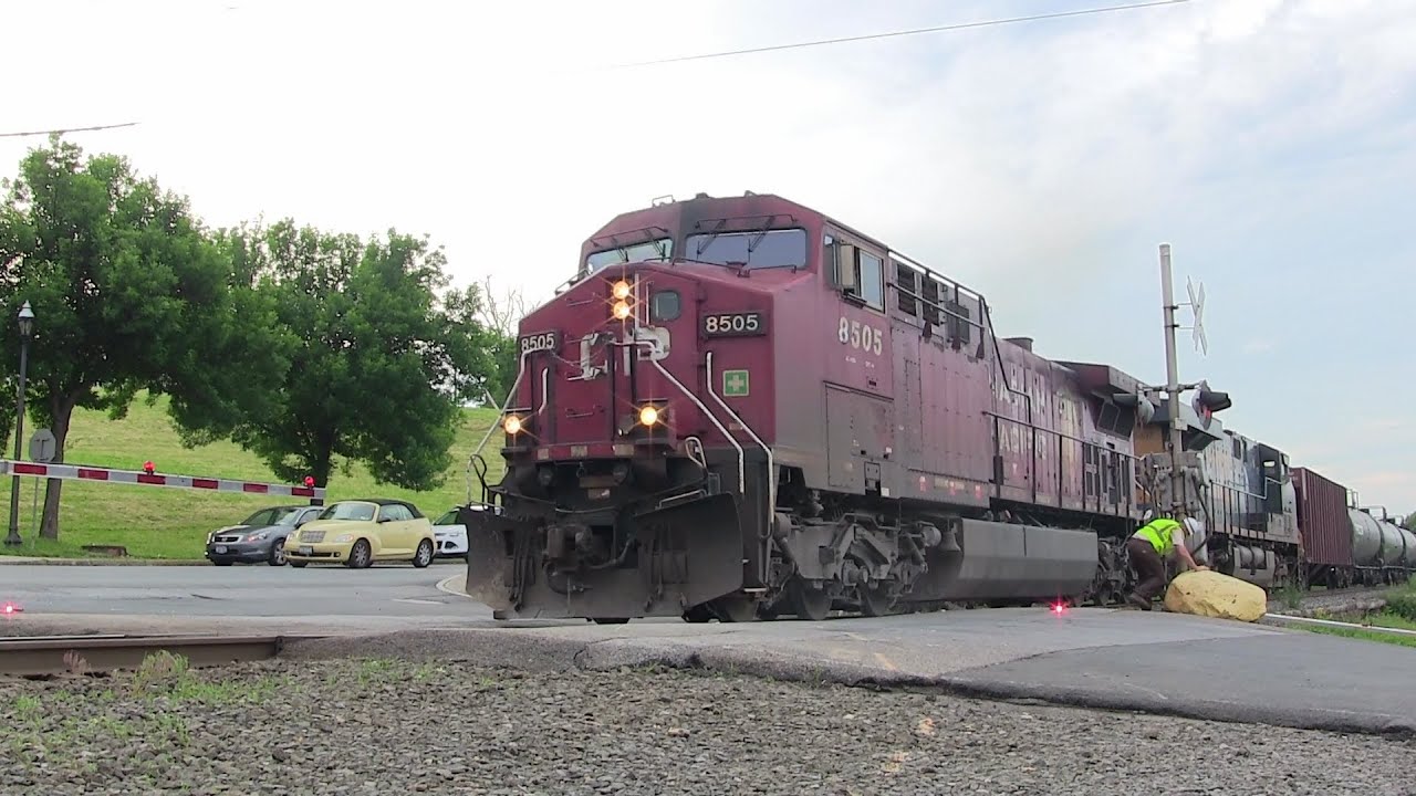 CP 8505 Leads CSX K048 Through Broken Railroad Crossing (Lots of P3 ...