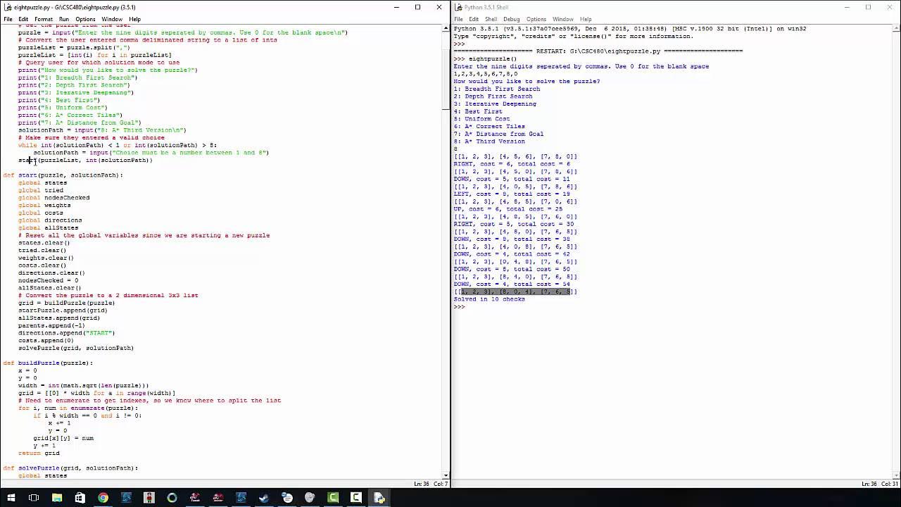 CSC480 Eight Puzzle - YouTube