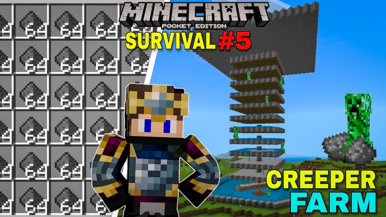 I Build A Giant Creeper Farm In Minecraft Pe Survival Series | Hindi #5 ...