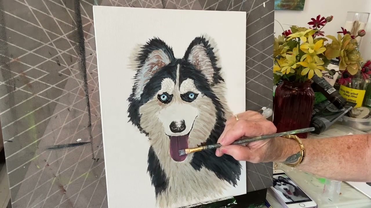 Easy steps to Paint a Husky Dog Part 3 with Acrylic Painting step by ...