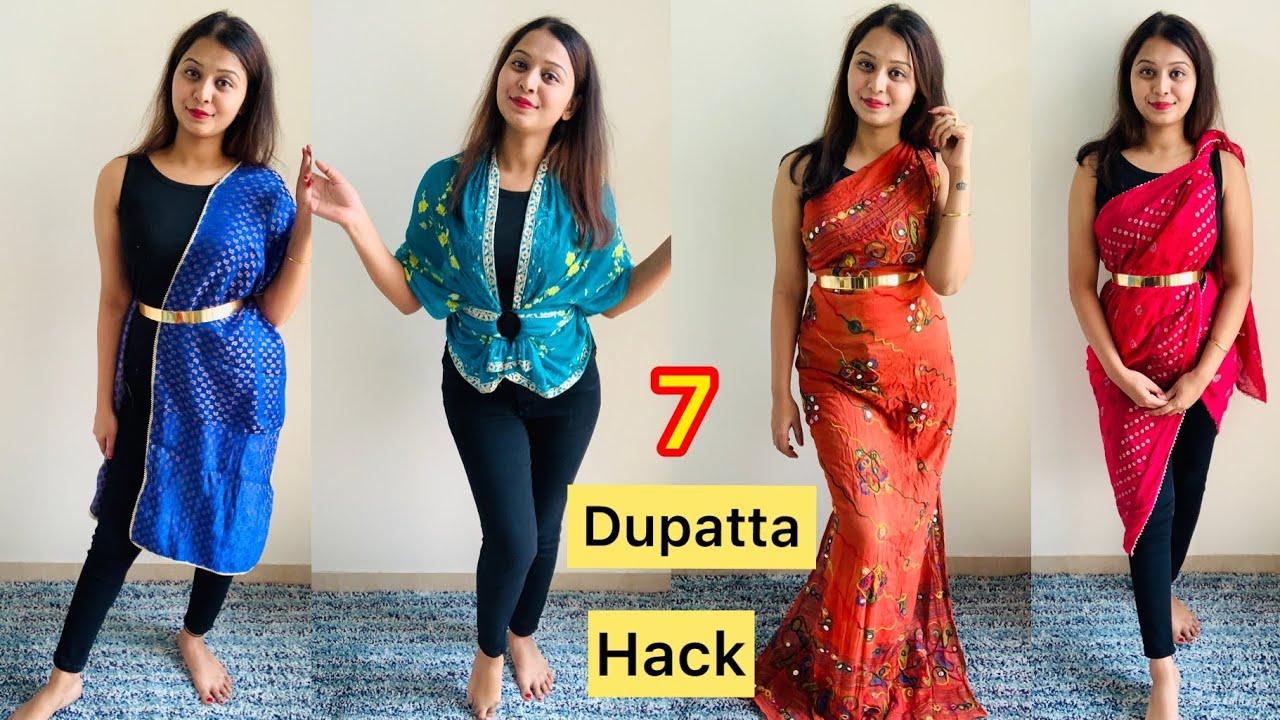 Very pretty 7 dupatta hacks | Easy dupatta hack | Different style of ...