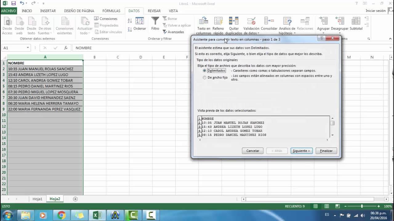 Tutorial MICROSOFT EXCEL 2013 como separar datos de una columna a otra (TEXTO A COLUMNAS) - YouTube