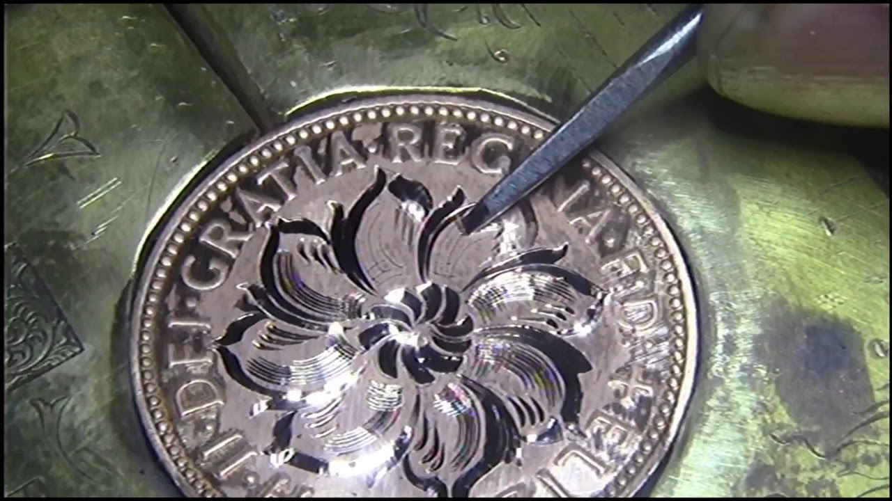 Hand engraving Brightcut Western Flower with the homemade hand ...