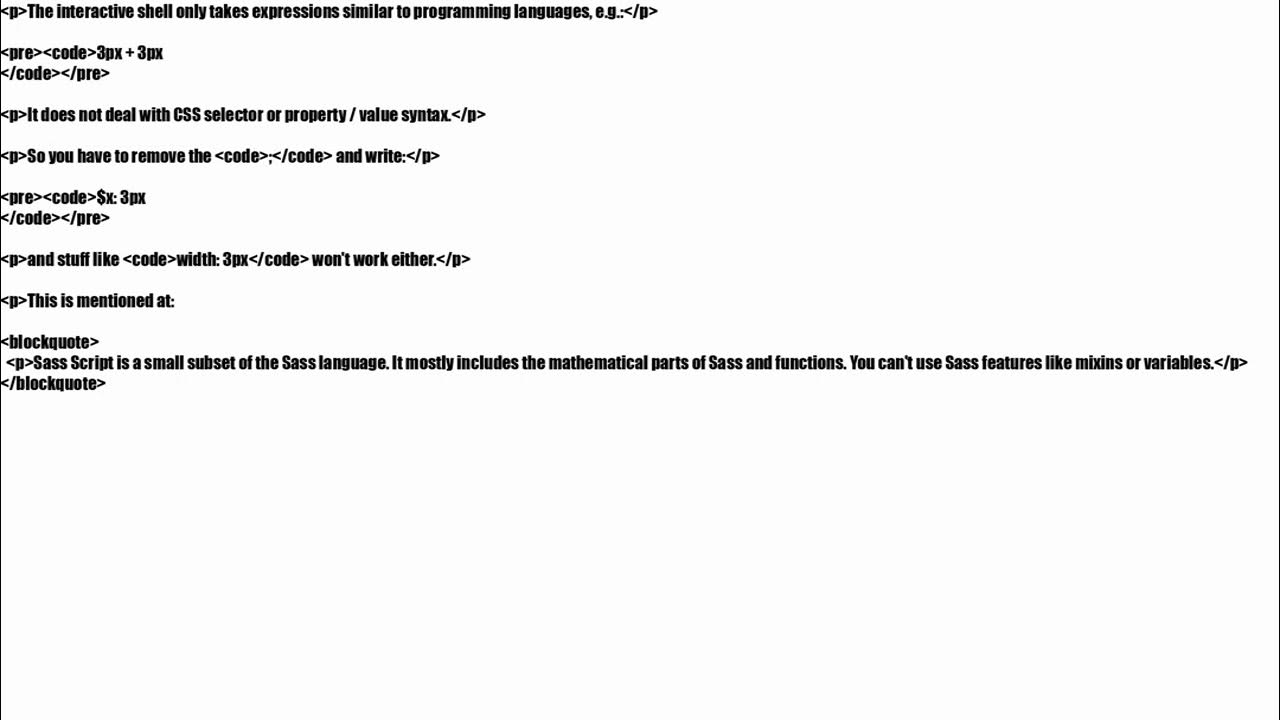 SassScript interactive shell doesn't work with SCSS syntax - YouTube