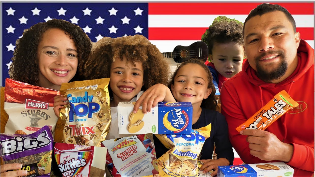 INTERNATIONAL SNACK EXCHANGE COLLAB BRITISH FAMILY TRY AMERICAN CANDY ...