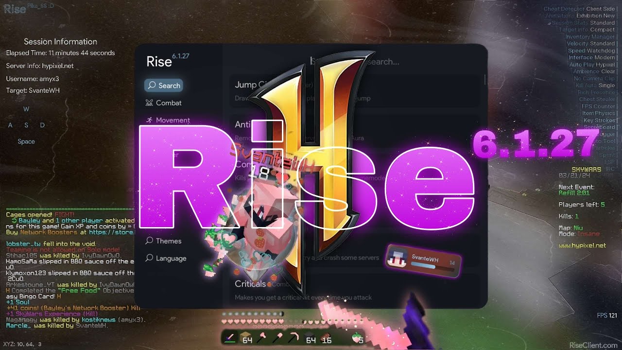Rise Client Destoyes Hypixel | ft. Rise V6.1.27 - YouTube
