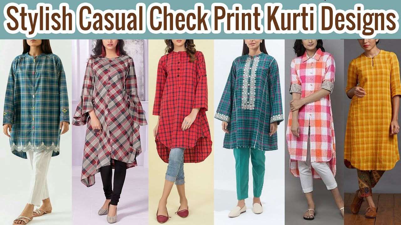 Latest Casual Cotton Check Print kurti/frocks/tops Designs /Check ...